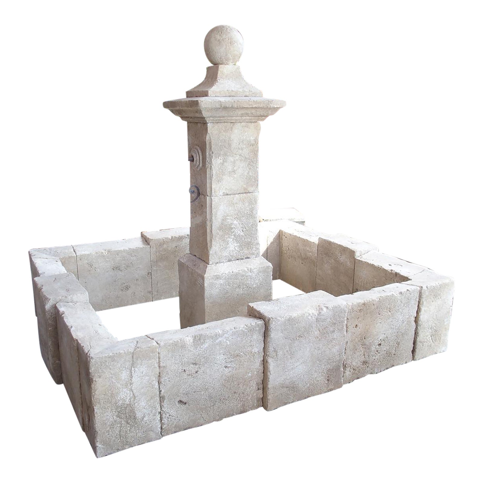 Sisteron Carved Limestone 2-Spout Rectangular Center Fountain, Provence ...