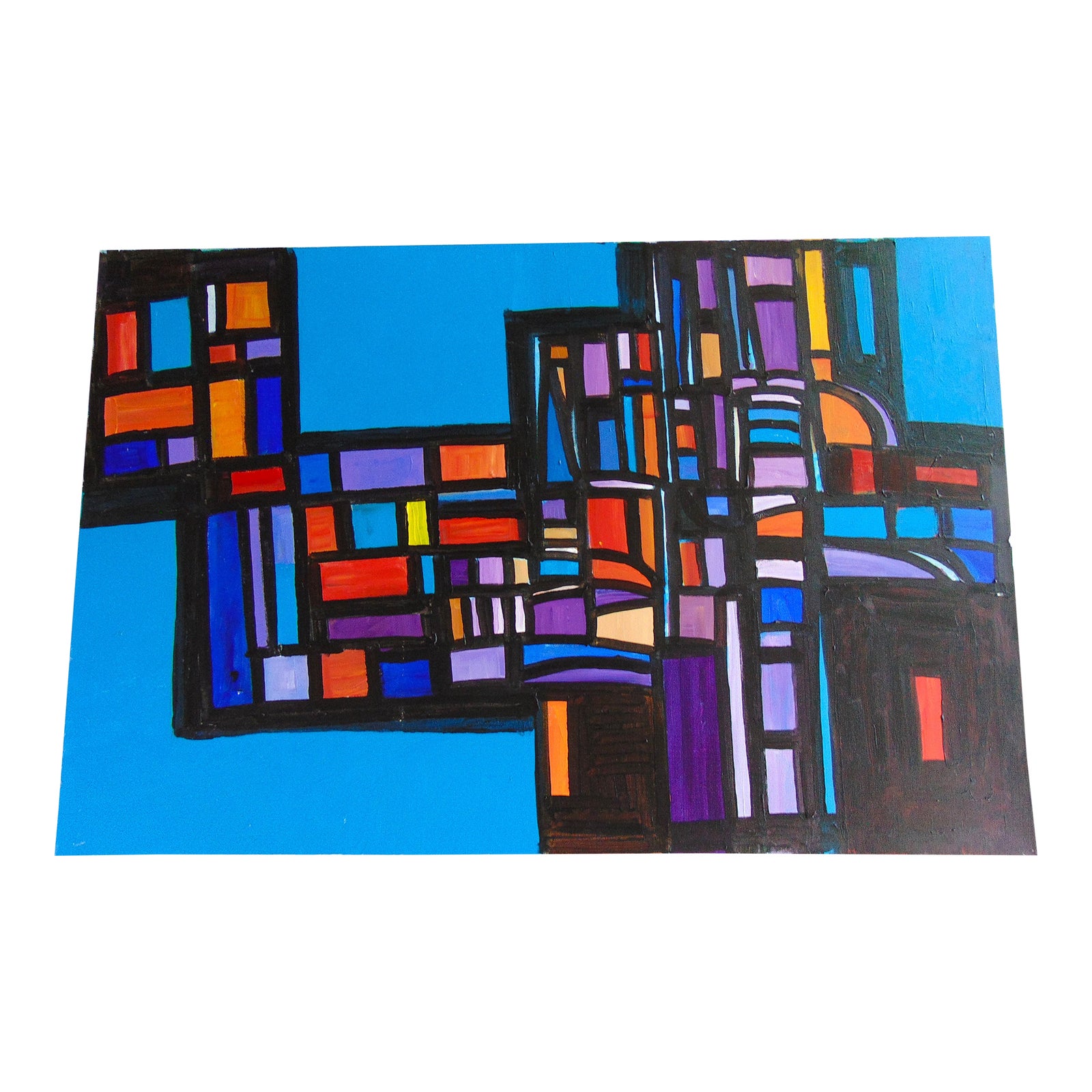 Original Oil Painting Walter Taft Bradshaw "Manic Blues" Abstract 24x36 ...