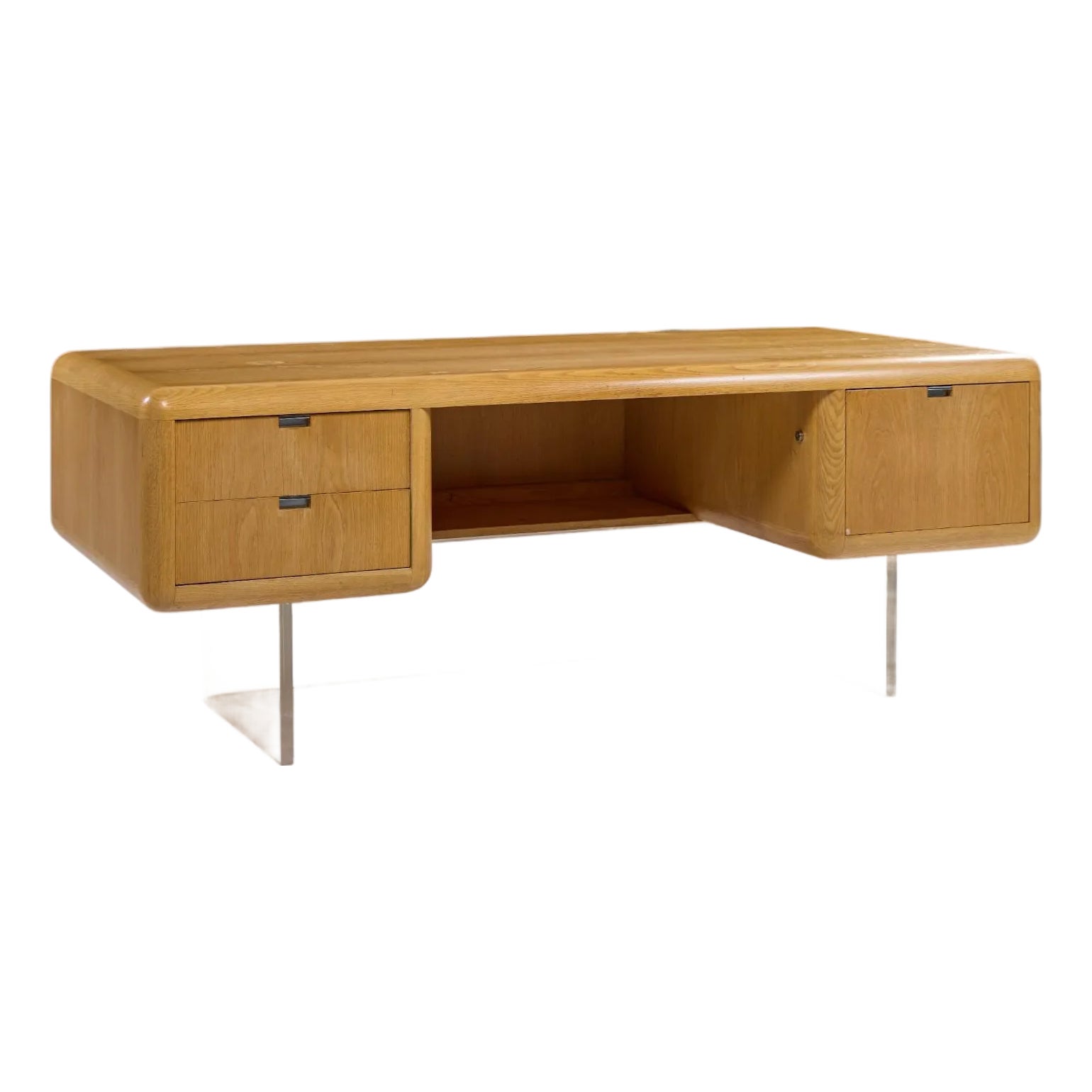 Vladimir Kagan Style Gianni Walnut and Lucite Executive Desk | Chairish