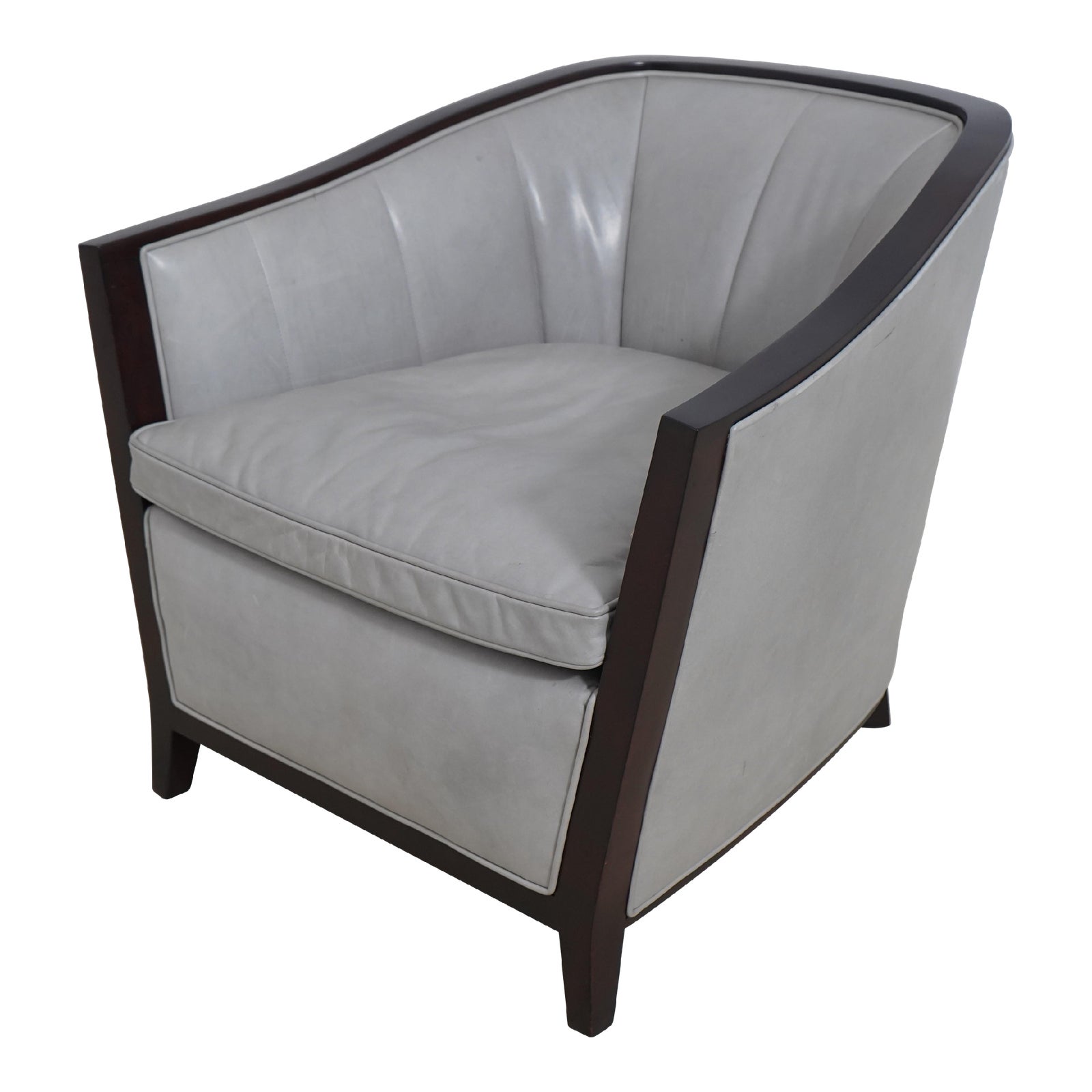 Baker Modern Design Grey Leather Club Chair | Chairish