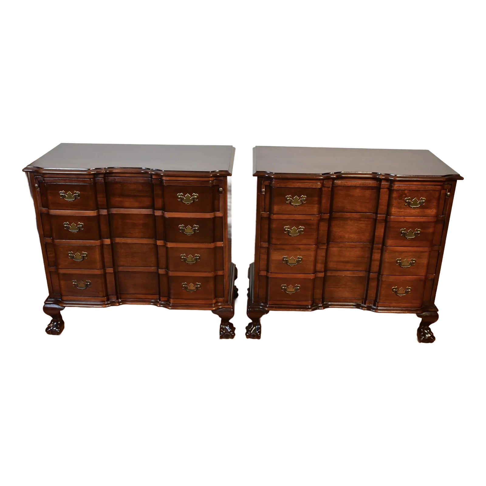 1970s Maddox Tables Chippendale Mahogany Block Front Pair of Commodes ...
