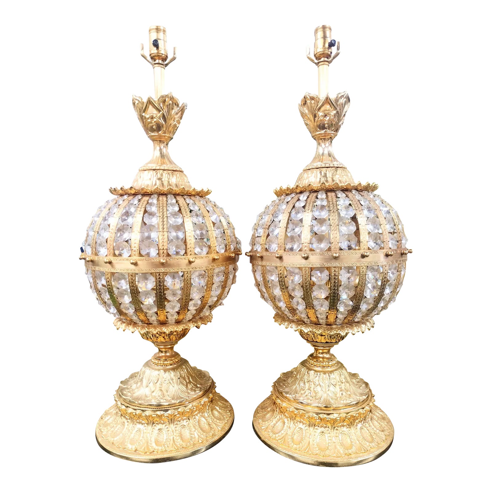 Vintage Hollywood Regency Glamourous Gold Metal Crystal Large Sphere ...