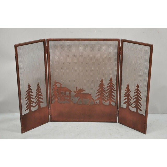 Moose Wilderness Log Cabin Rustic Iron Folding Fireplace Mantle Screen ...