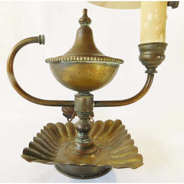 Vintage C1940s Solid Brass Genie Desk Lamp With Green Tole Shade | Chairish