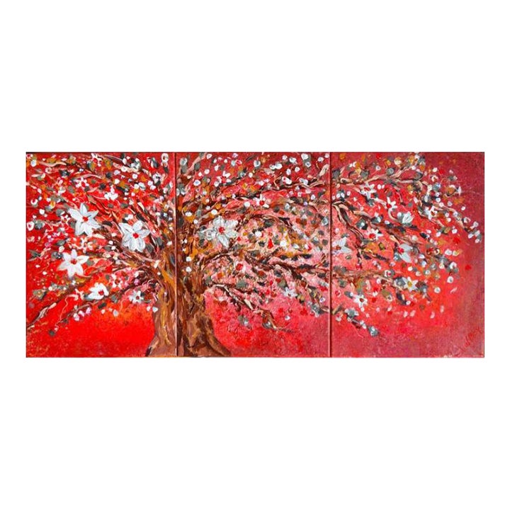 1990s Val Bergman Original Painting 3 Panels Triptych Tree Art | Chairish