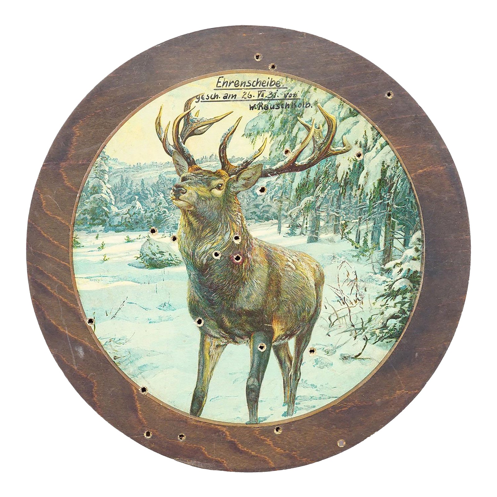 Antique Honor Shooting Target Deer in Winter 1931 | Chairish