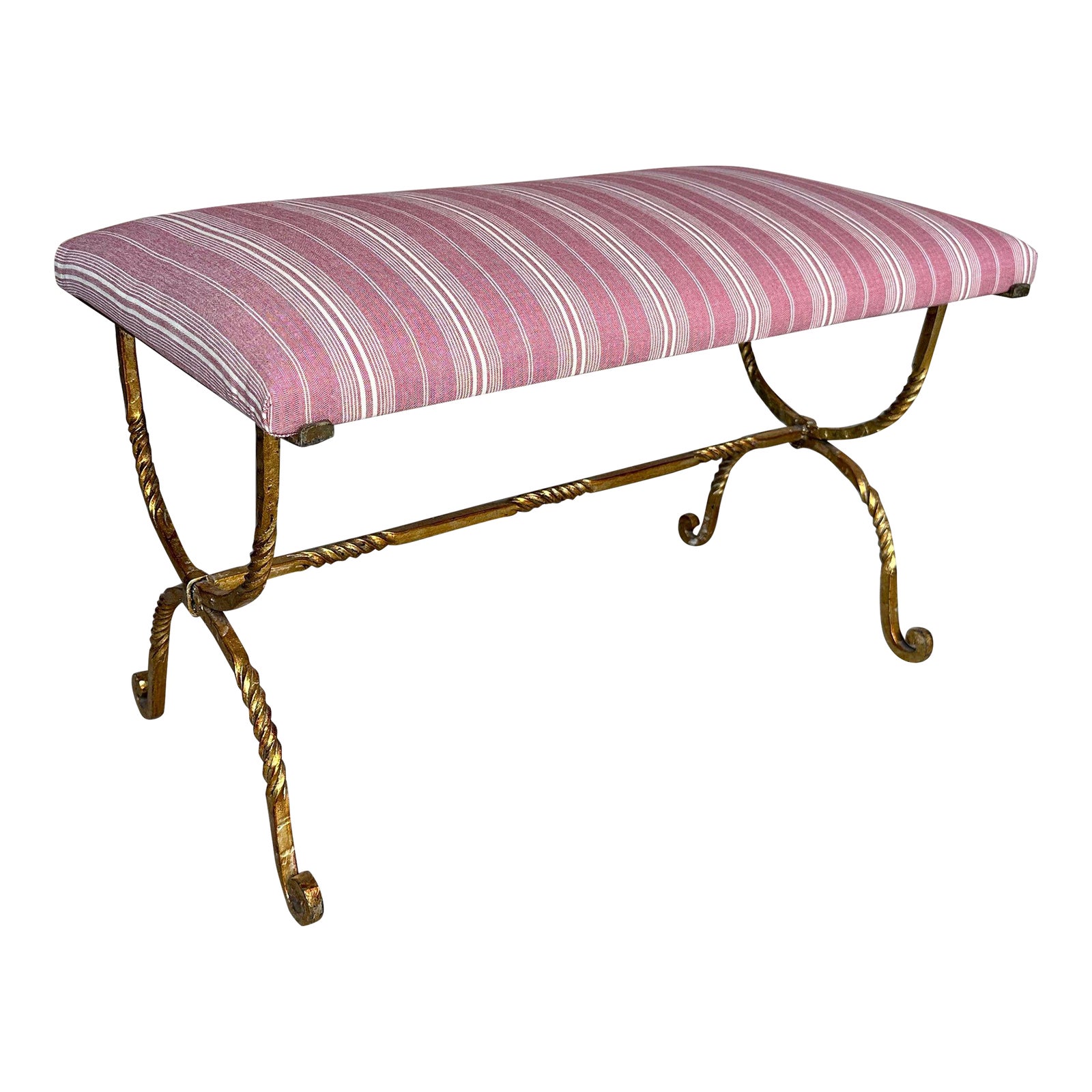 Vintage Spanish Gilt Iron Bench With Twisted Frame | Chairish
