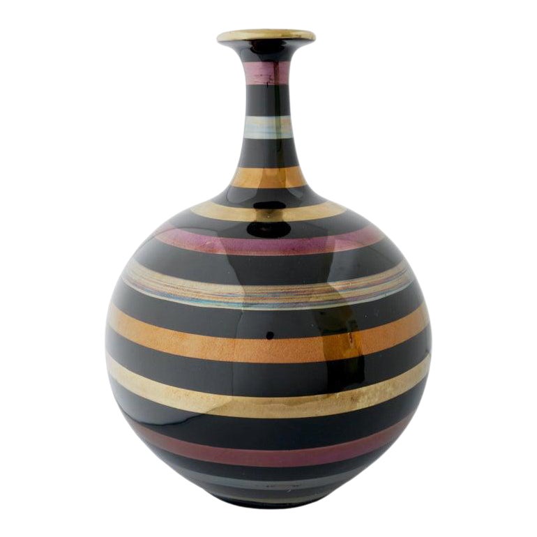 Vintage Glazed Ceramic Vase With Bands of 24k Gold Glaze, Silver and ...