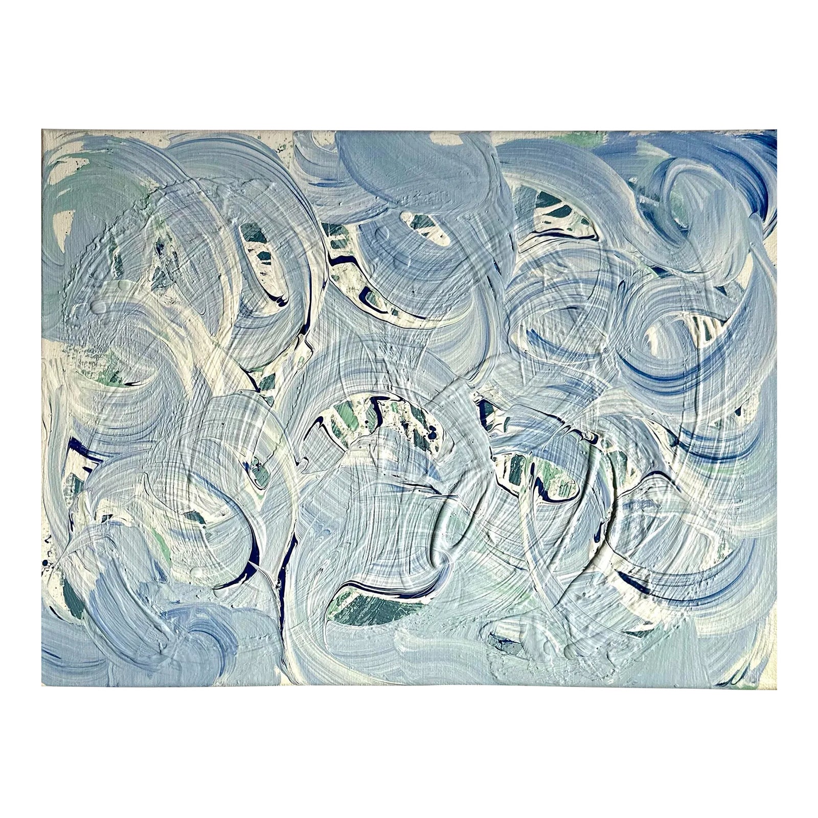 Erin Simon Original “Marbled” “Blues With Green” Abstract Painting on ...