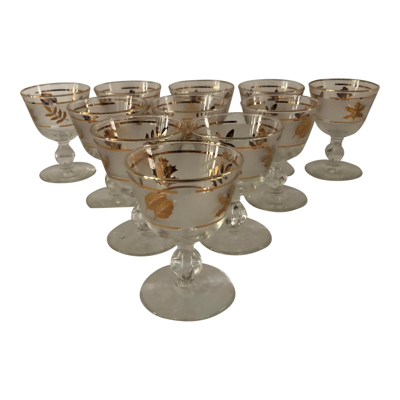 1950s Libbey Glass Co. Golden Foliage Wine Glasses Set of 11 | Chairish