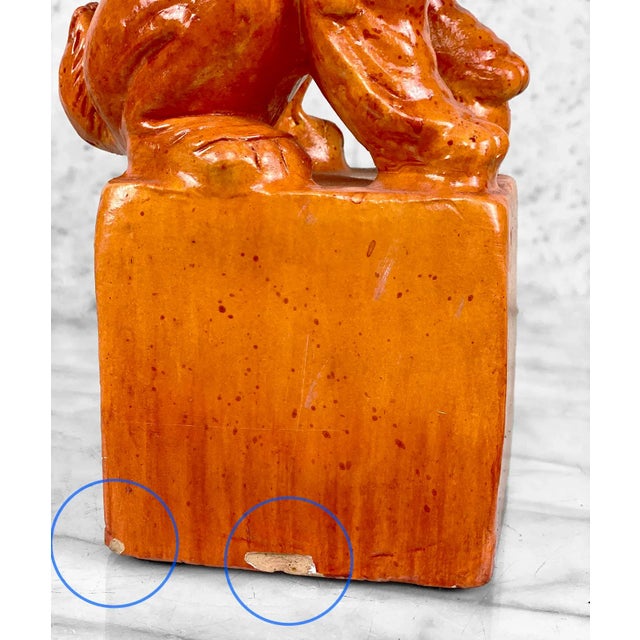 Vintage Chinese Terracotta Orange Red Foo Dog Sculpture | Chairish