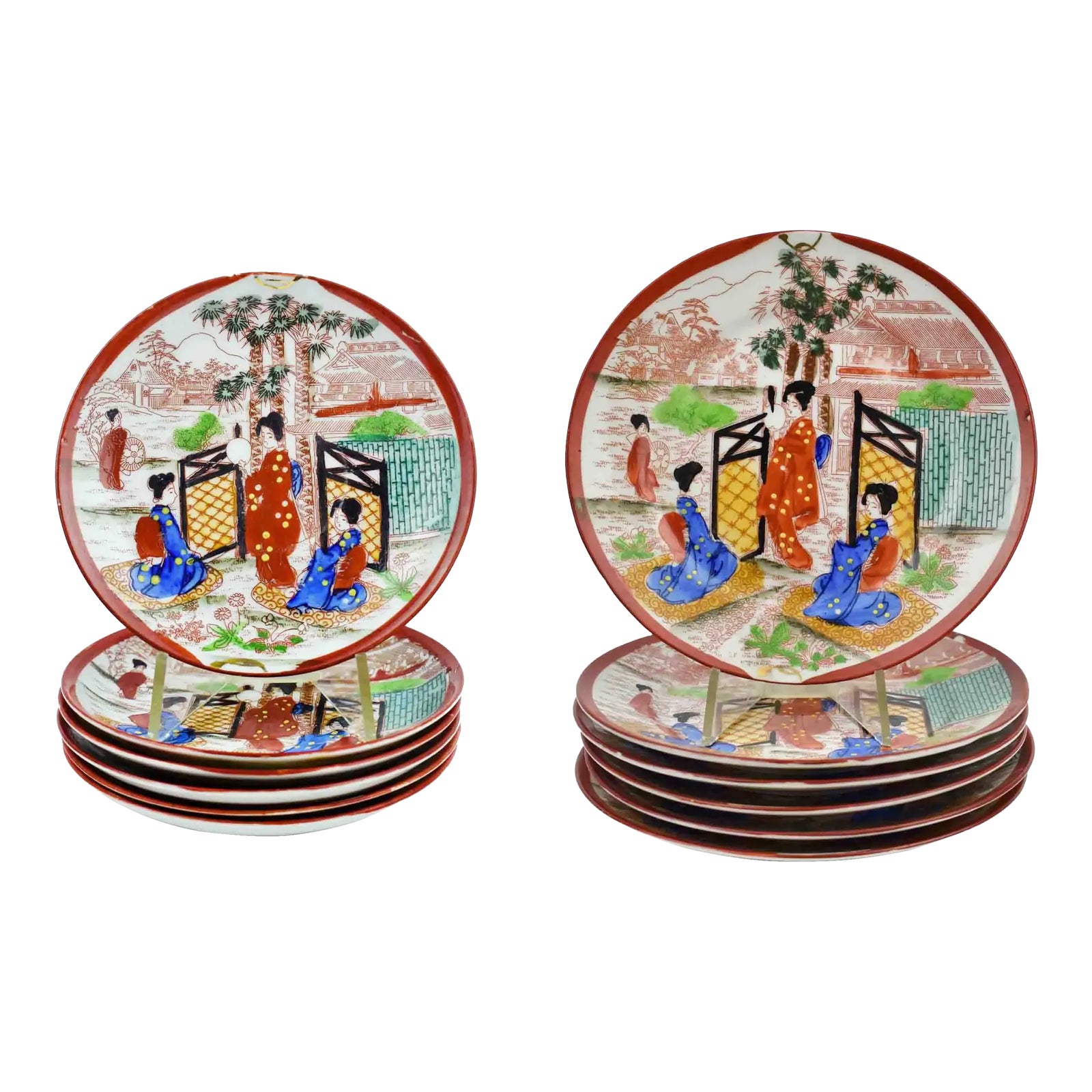 1940s Japanese Geisha Design Hand Painted Eggshell Porcelain Saucers ...