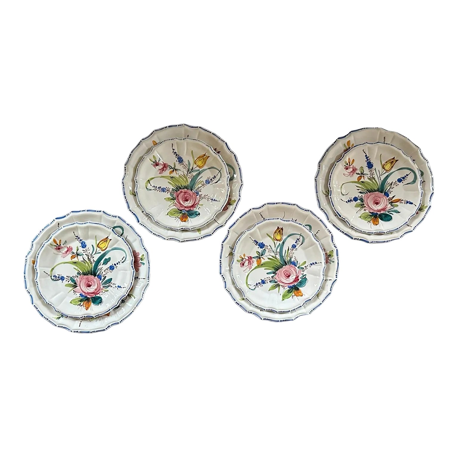 Majolica Italian Renaissance Revival Nove Rose Plates | Chairish