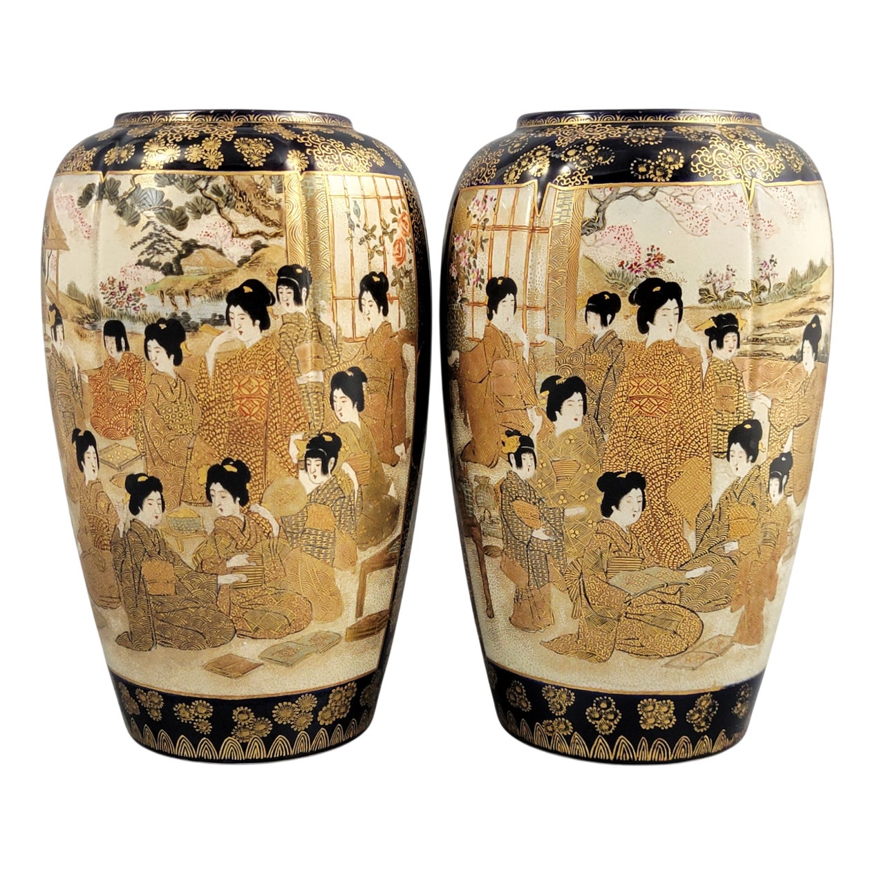 Meiji Japanese Satsuma Vases by Hodota Shoten, 1890, Set of 2 | Chairish