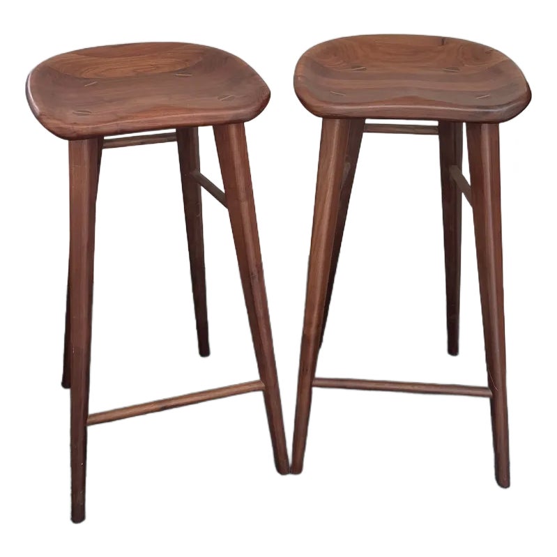 Organic Modernism Walnut Bar Stools- Set of 2 | Chairish