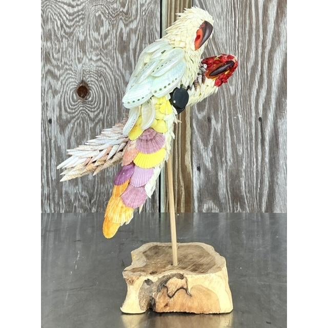 Vintage Shell Encrusted Pair of Parrots | Chairish