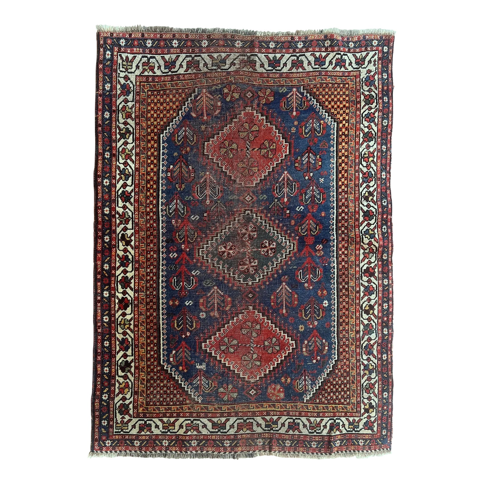 Handmade Sky Blue Tones Vintage Kaskay Rug -5' X 3' 9'' | Chairish