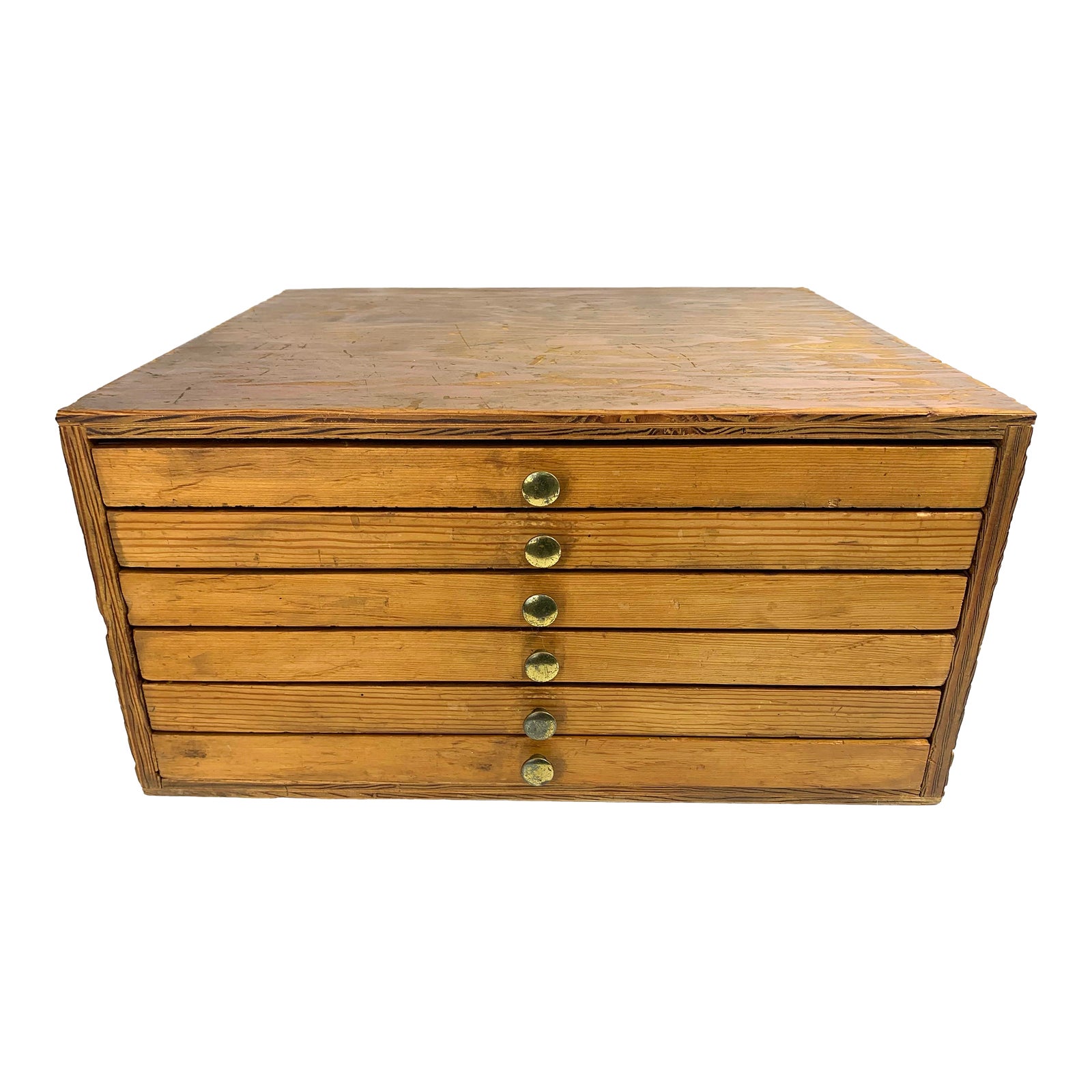 1980s Vintage Wooden Plywood Storage Box With 6 Divided Drawers | Chairish
