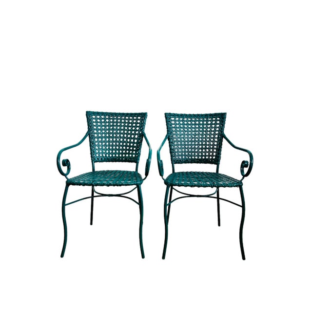 Set of 4 Metal Scroll Arm Chairs With Finger Caned Seats and Backs ...