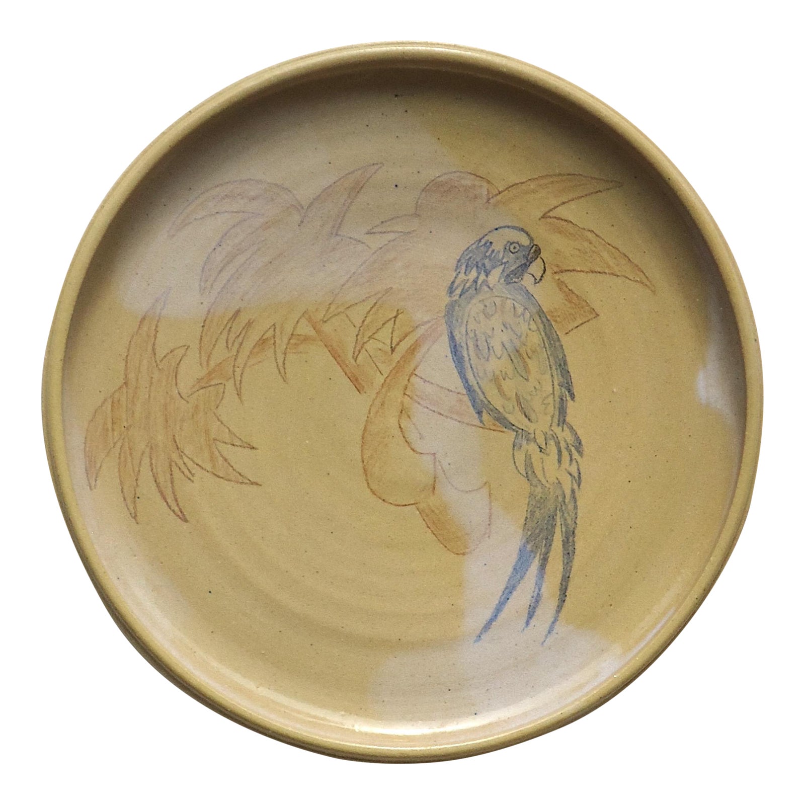 80’s Art Deco Studio Ceramic Platter With Tropical Motif | Chairish