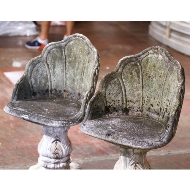 Pair of Mid Century Carved Stone Garden Chairs With Seashell Motifs ...