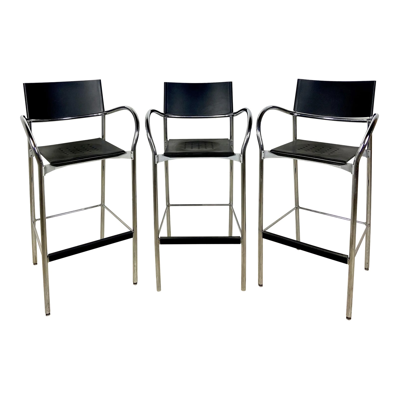 Vintage 1980s Carlo Bertoli Breeze Bar Stools With Perforated Black ...