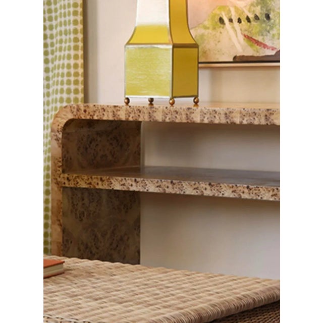 Matthew Izzo Home Light Burl Wood Waterfall Console Table | Chairish