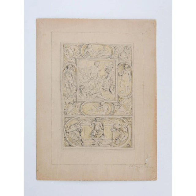 Antique Study Figural Architectural Relief Drawing | Chairish