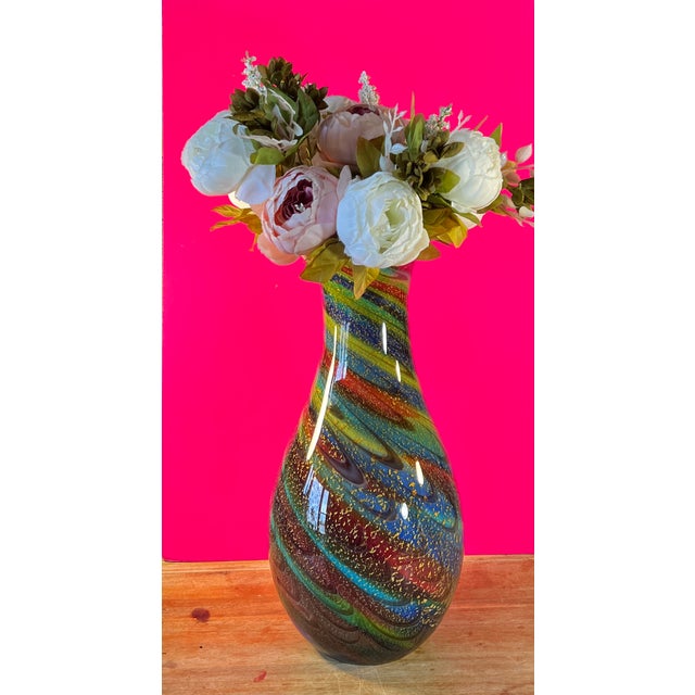18 Inch Tall Multicolor Art Glass Vase | Chairish