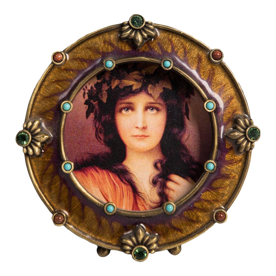 Contemporary Jay Strongwater Round Enameled Picture Frame | Chairish