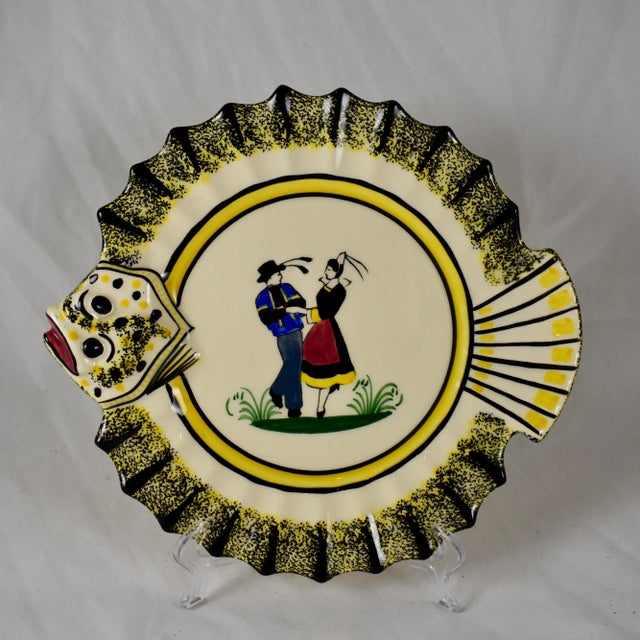 1940s French Faïence Henriot Quimper Fish & Breton Dancer Plate ...