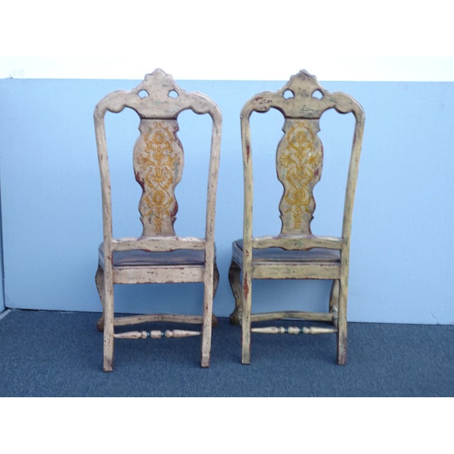 Antique Brazilian Baroque Hand Painted Tooled Leather Chairs - a Pair ...