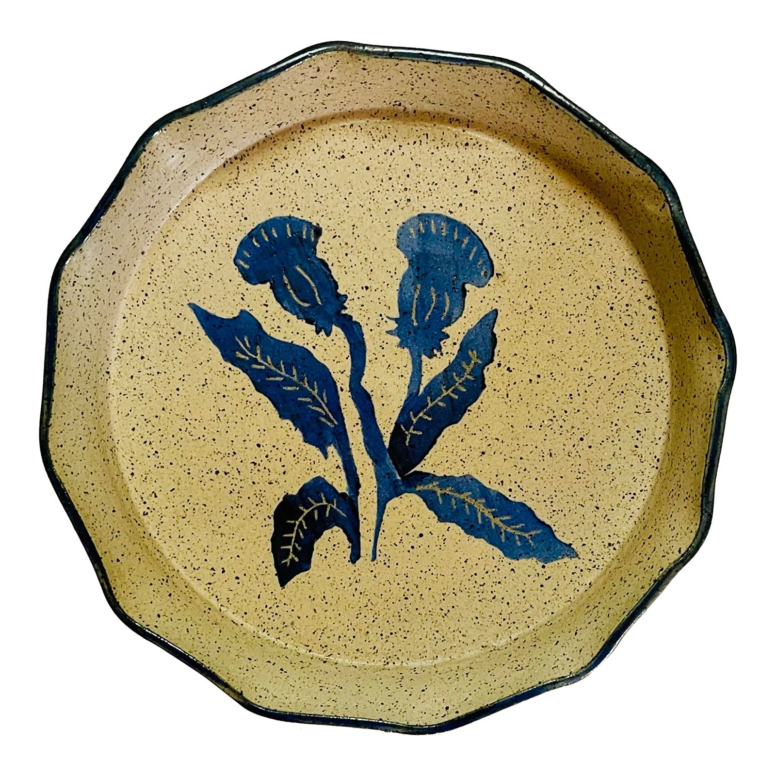 Vintage Blue Thistle Stoneware Decorative Pan | Chairish