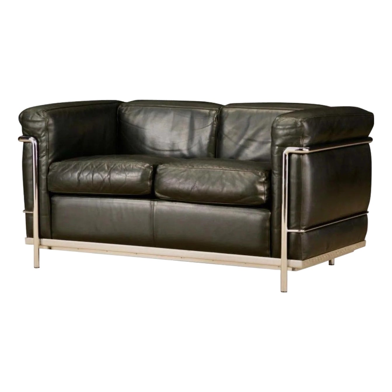 LC2 Loveseat Settee Sofa in Black Leather attributed to Le Corbusier ...