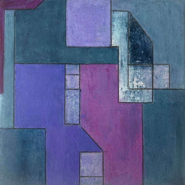 Contemporary Geometric Abstract Blue and Violet Small Square Oil ...