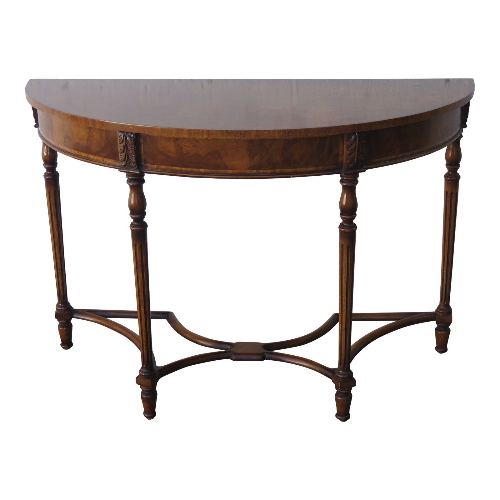 Demilune Inlay Burlwood Console Entry Table | Chairish