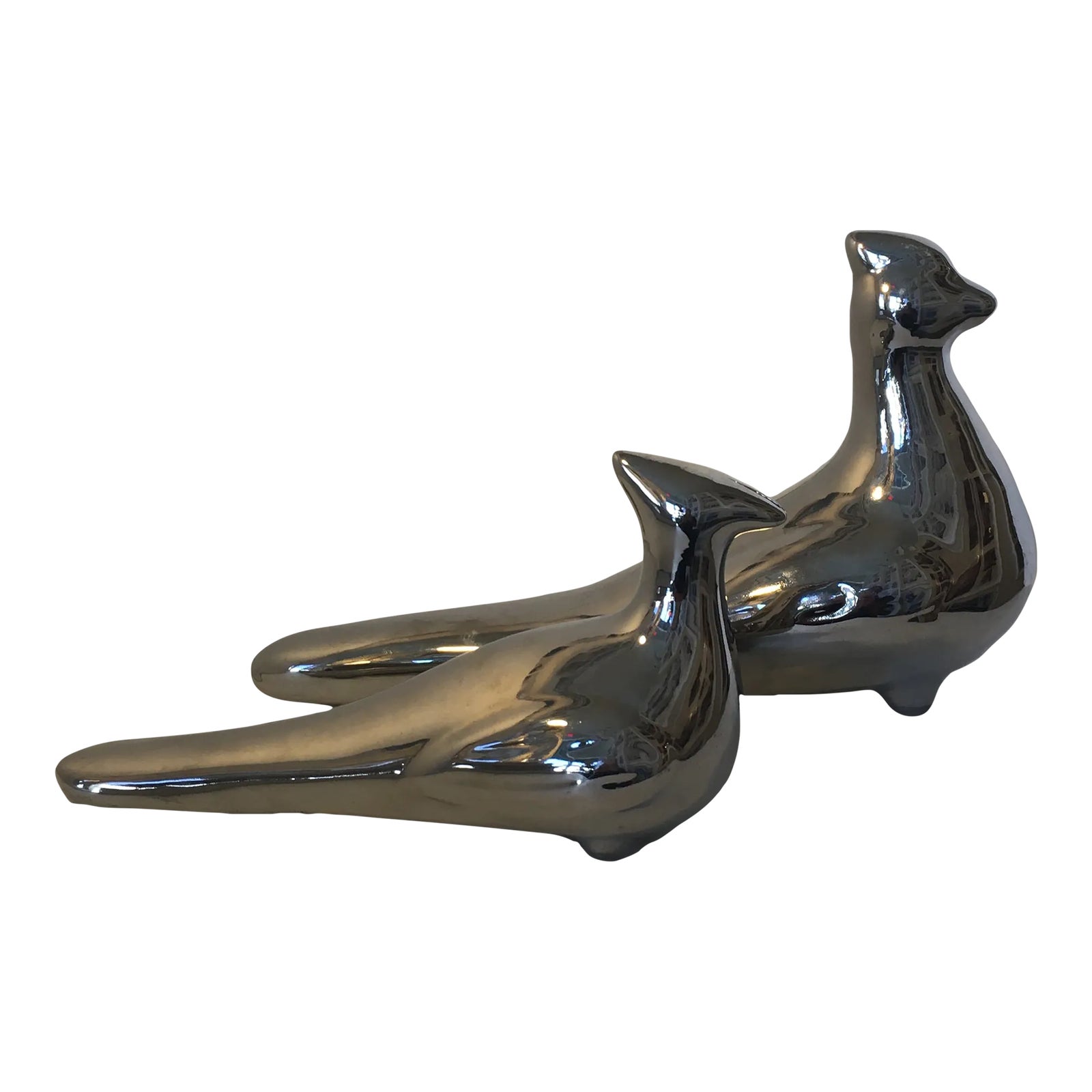 Vintage Jaru Silvered Porcelain Birds, a Pair | Chairish