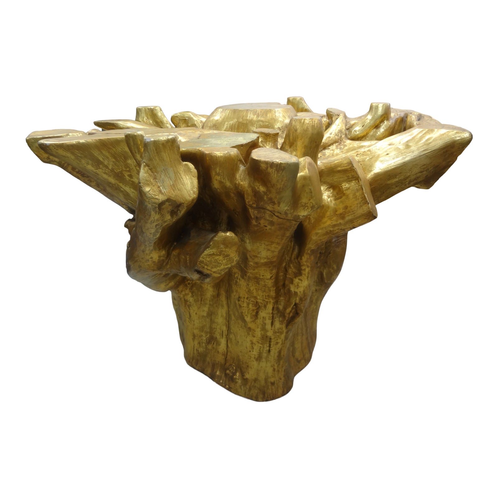 Organic Modern Gilt Faux Bois Tree Stump Table Base | Chairish