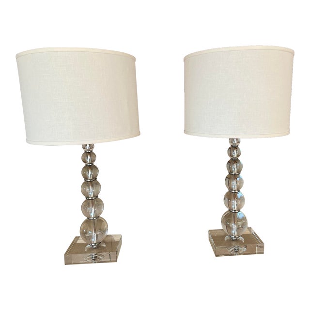 Pair of 2000s Visual Comfort Crystal Graduated Orb Table Lamps | Chairish
