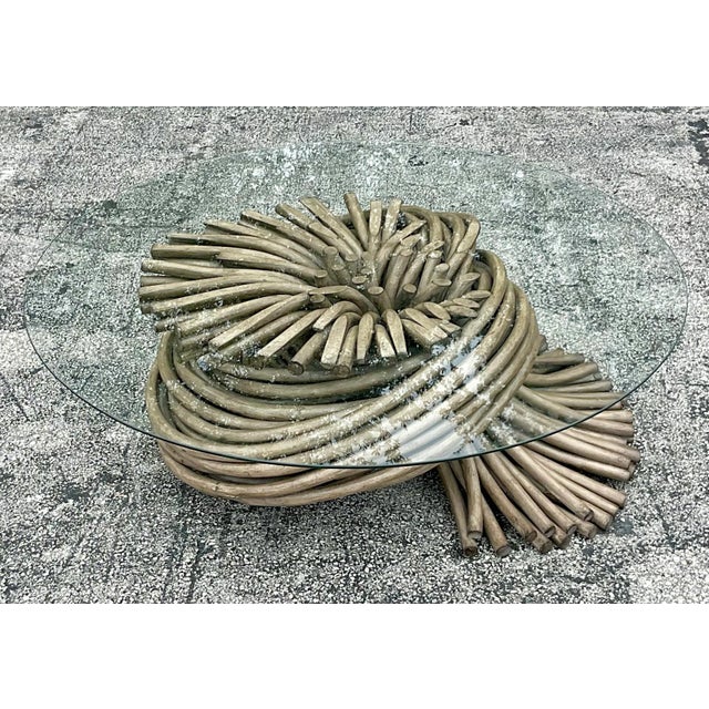 Vintage Coastal Century Twisted Rattan Coffee Table | Chairish