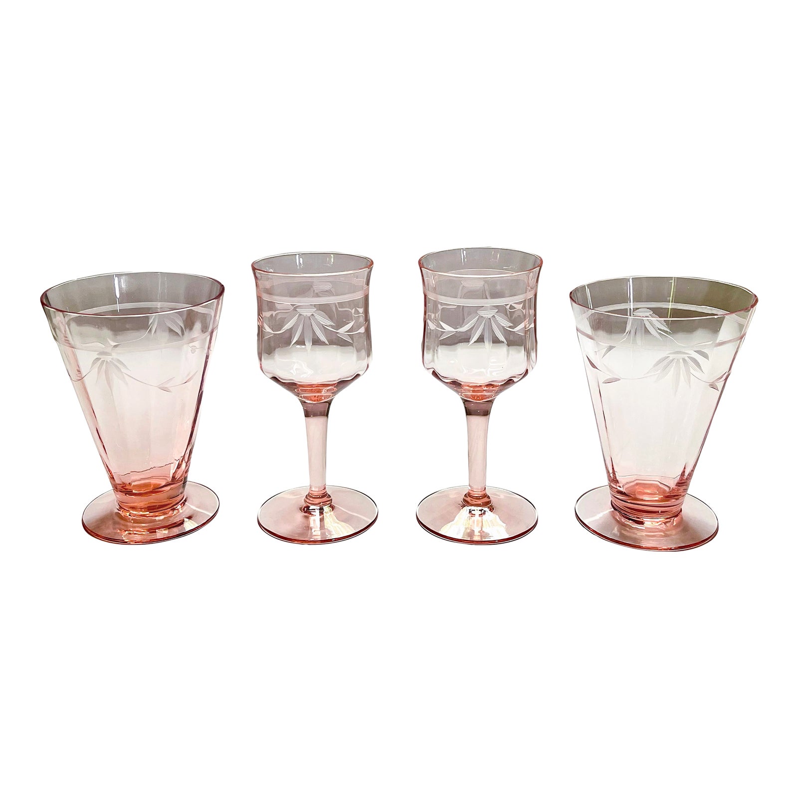 Vintage Tiffin Franciscan Pink Glassware Set- 2 Wine Glasses & 2 Footed ...