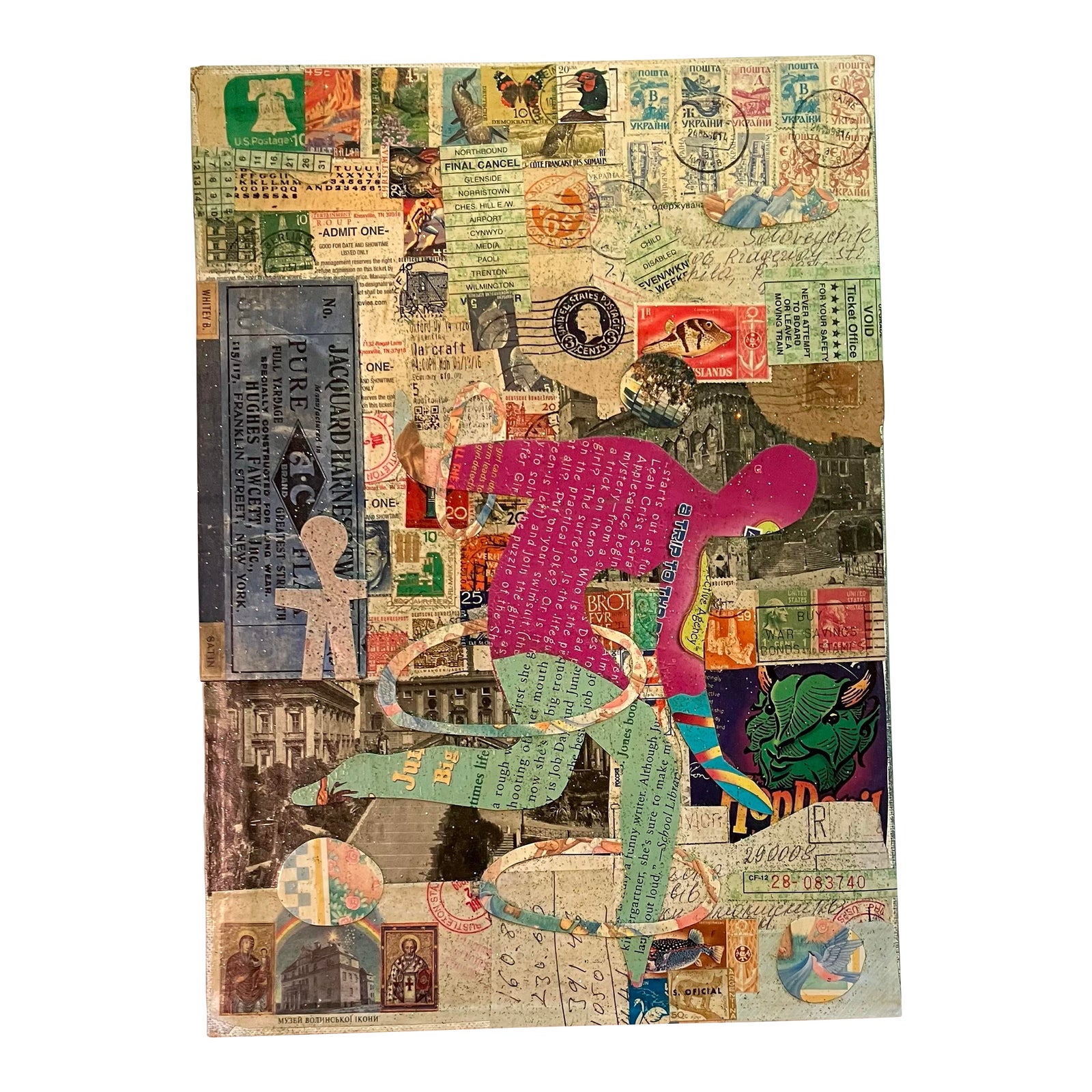 Contemporary Original Wayne Cunningham “Running Man” Collage | Chairish