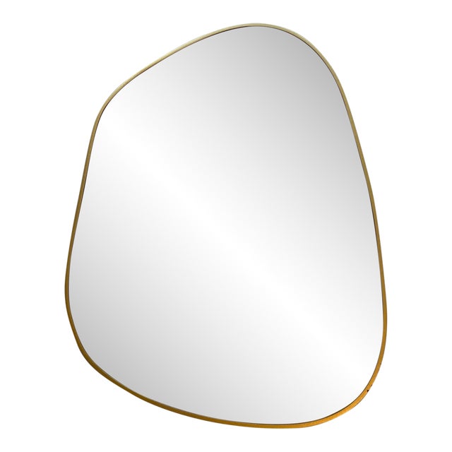 Brassy Gold Organic Shape Irregular Mirror, Wood Framed | Chairish