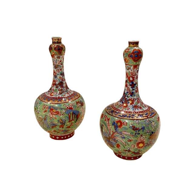 Early 19th Century Clobbered Vases - a Pair | Chairish