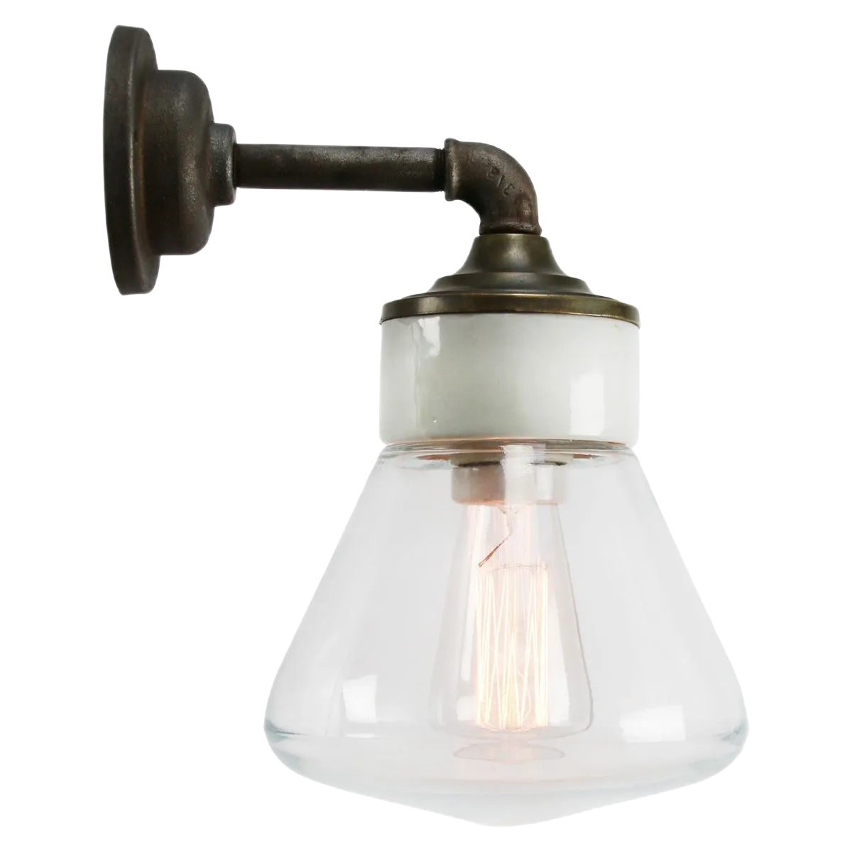 Vintage Clear Glass, Brass & Cast Iron Sconce | Chairish