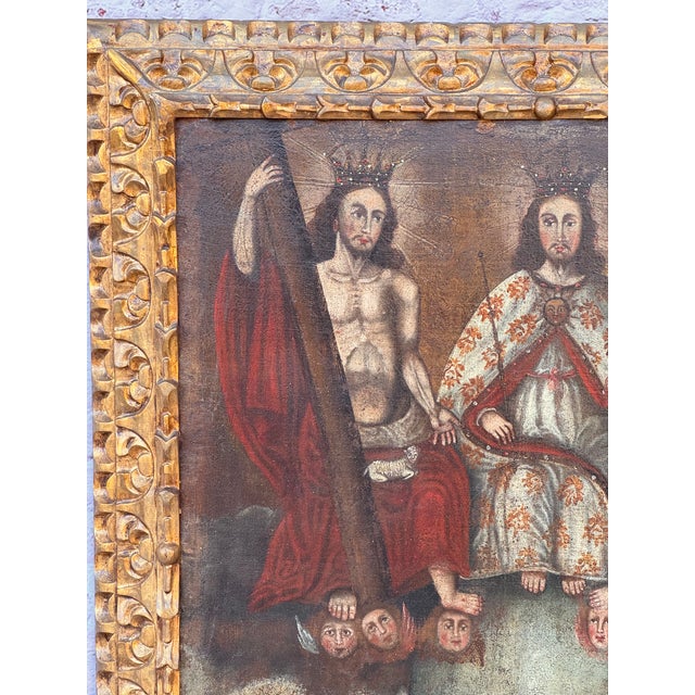 Spanish Colonial Cusco School Oil Painting, La Santa Trinidad | Chairish