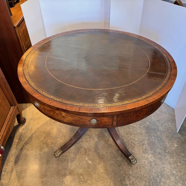 Round Table With Leather Top | Chairish
