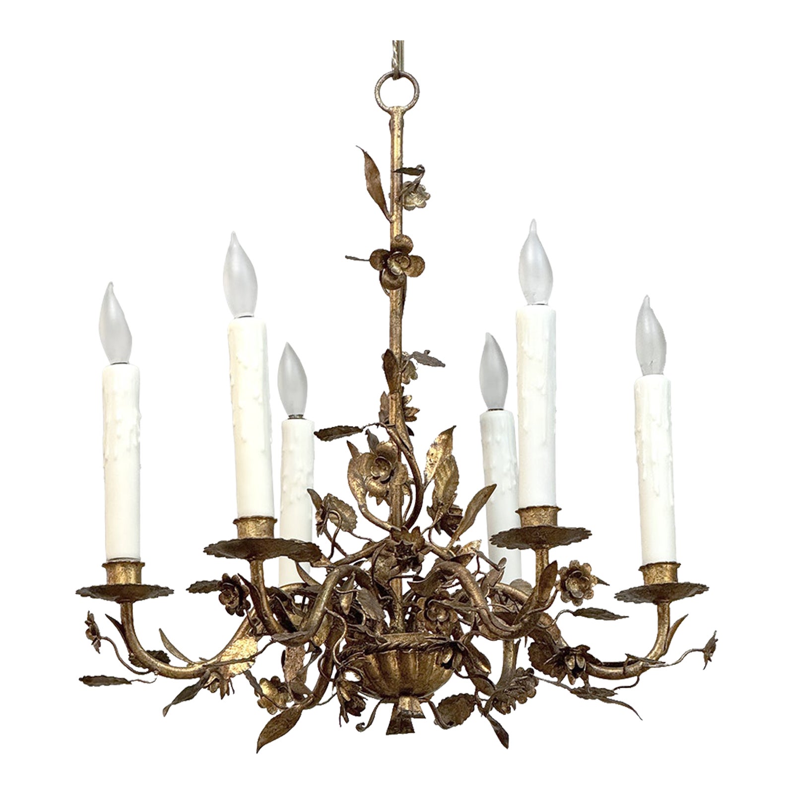 Antique Italian Wrought Iron Gilded Chandelier | Chairish