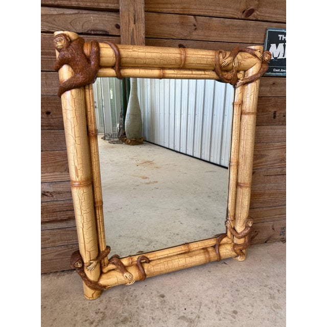 Late 20th Century Sculptural Faux Bamboo Monkey Wall Mirror | Chairish