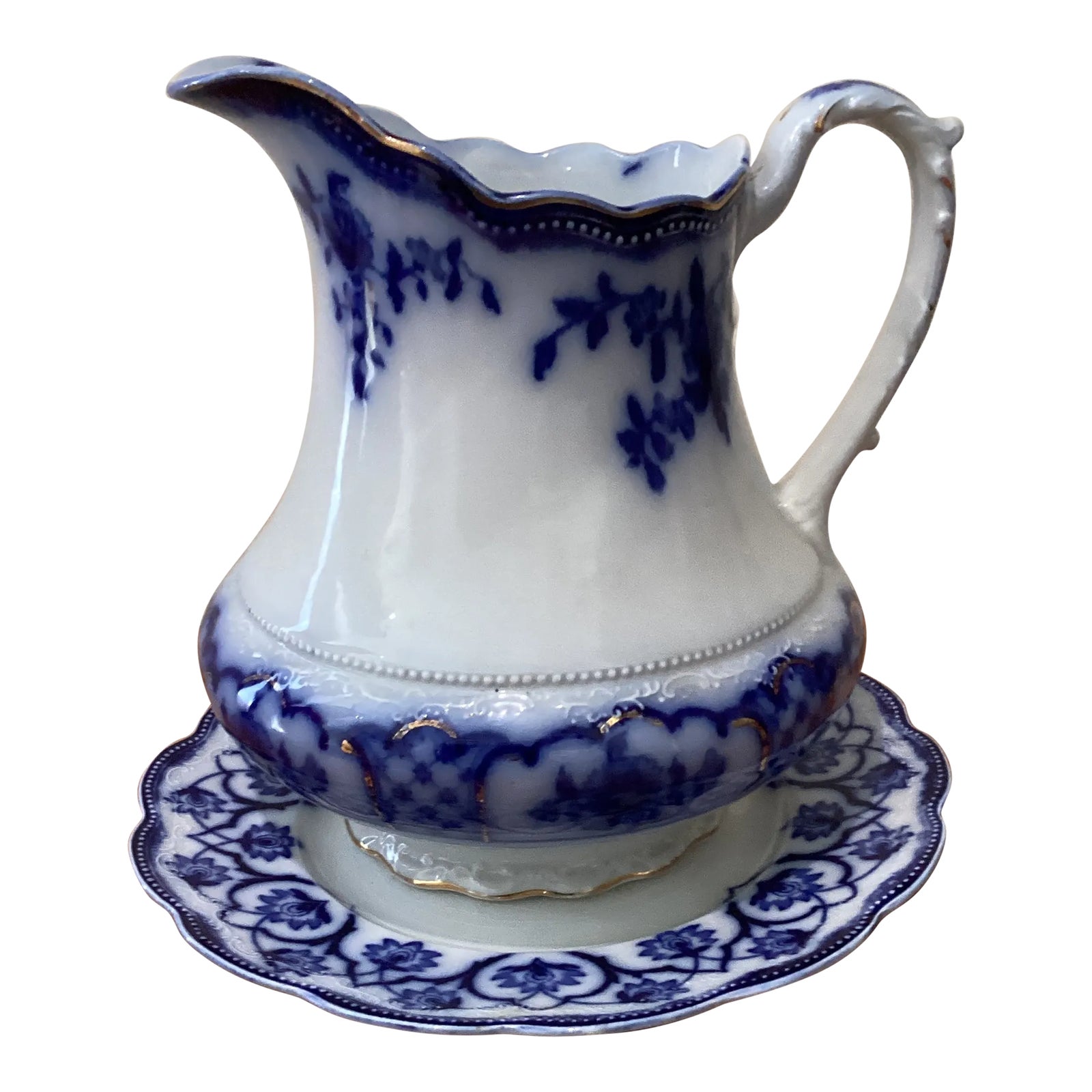Antique Porcelain w.h Grindley Flow Blue Pattern Water Pitcher and ...